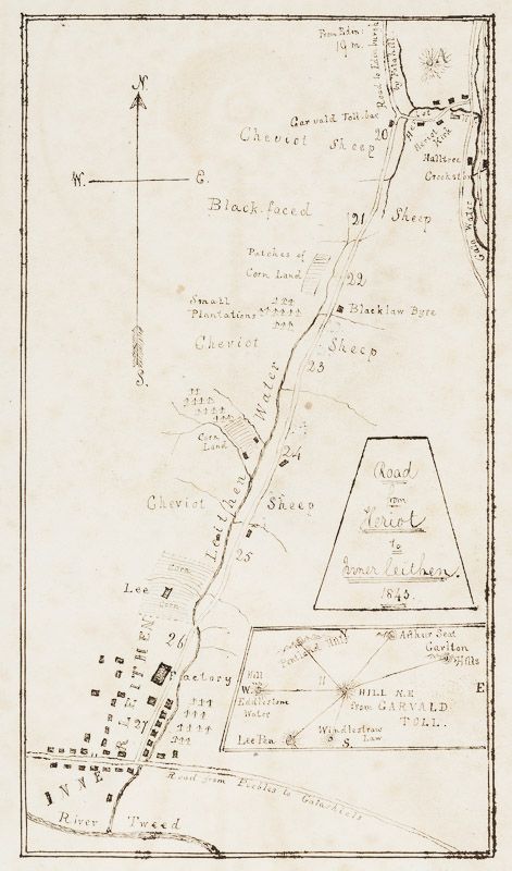Vintage manuscript map of "Road from Heriot to Innerleithen - 1843 ...