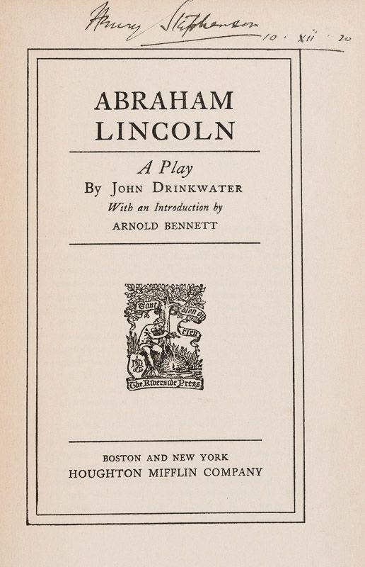 Abraham Lincoln - A Play. With an Introduction by Arnold Bennett. by ...