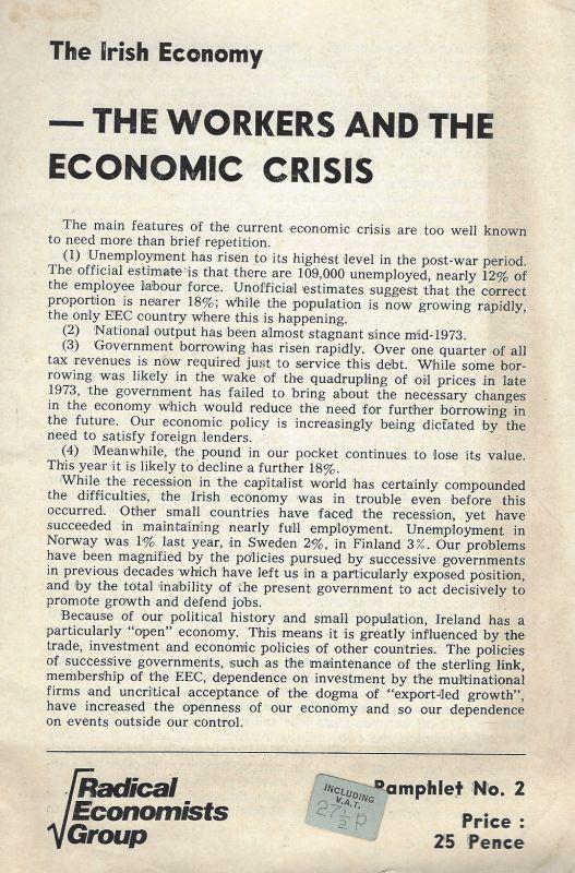 The Irish Economy - The Workers and the Economic Crisis. [Pamphlet No.2 ...
