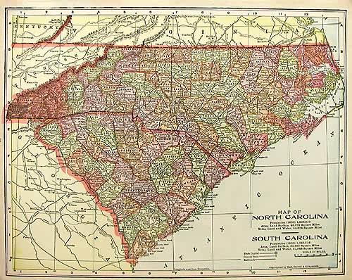 Map of North Carolina and South Carolina by Crowell & Kirkpatrick ...
