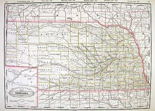 Railroad and County Map of Nebraska by Grants: (1890) | Art Source ...