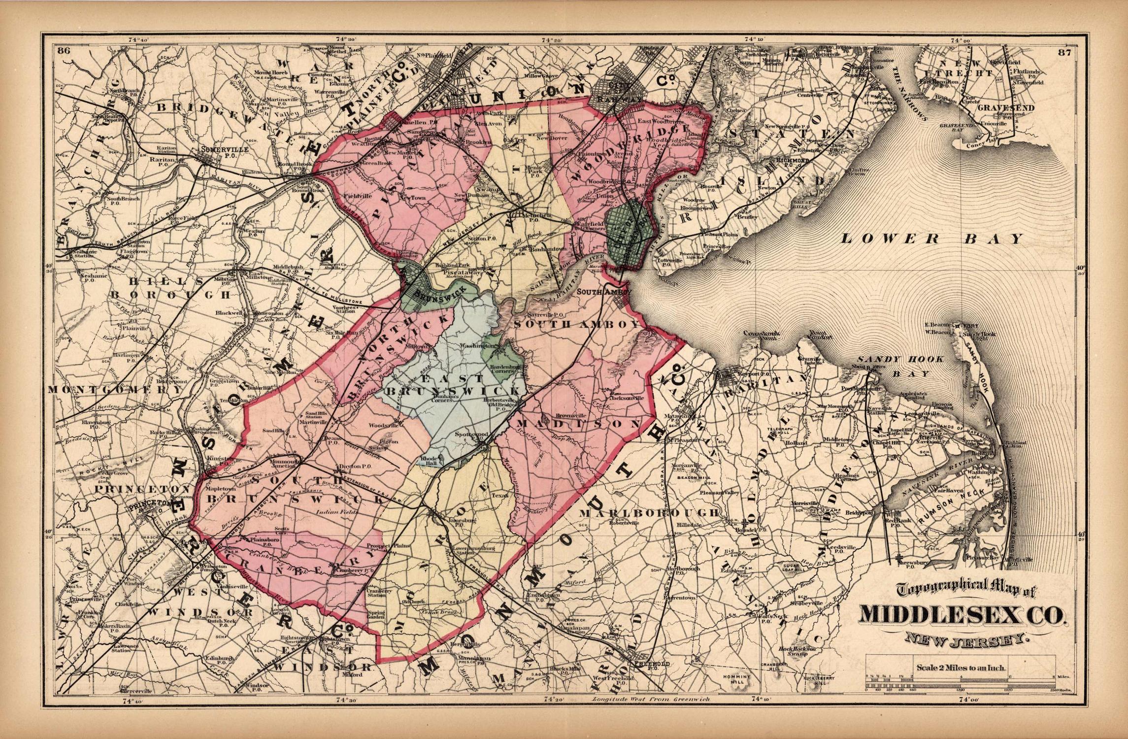 Topographical Map Of Middlesex Co New Jersey By Fw Beers 1872 Art Source International Inc