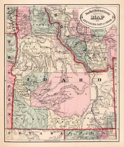 New Rail Road and County Map of Southern Part of Idaho by George F ...