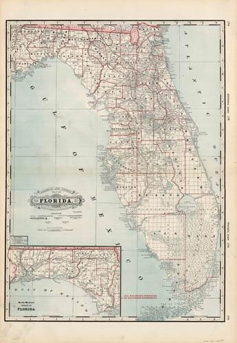 Railroad & County Map of Florida by George F. Cram: (1890) | Art Source ...