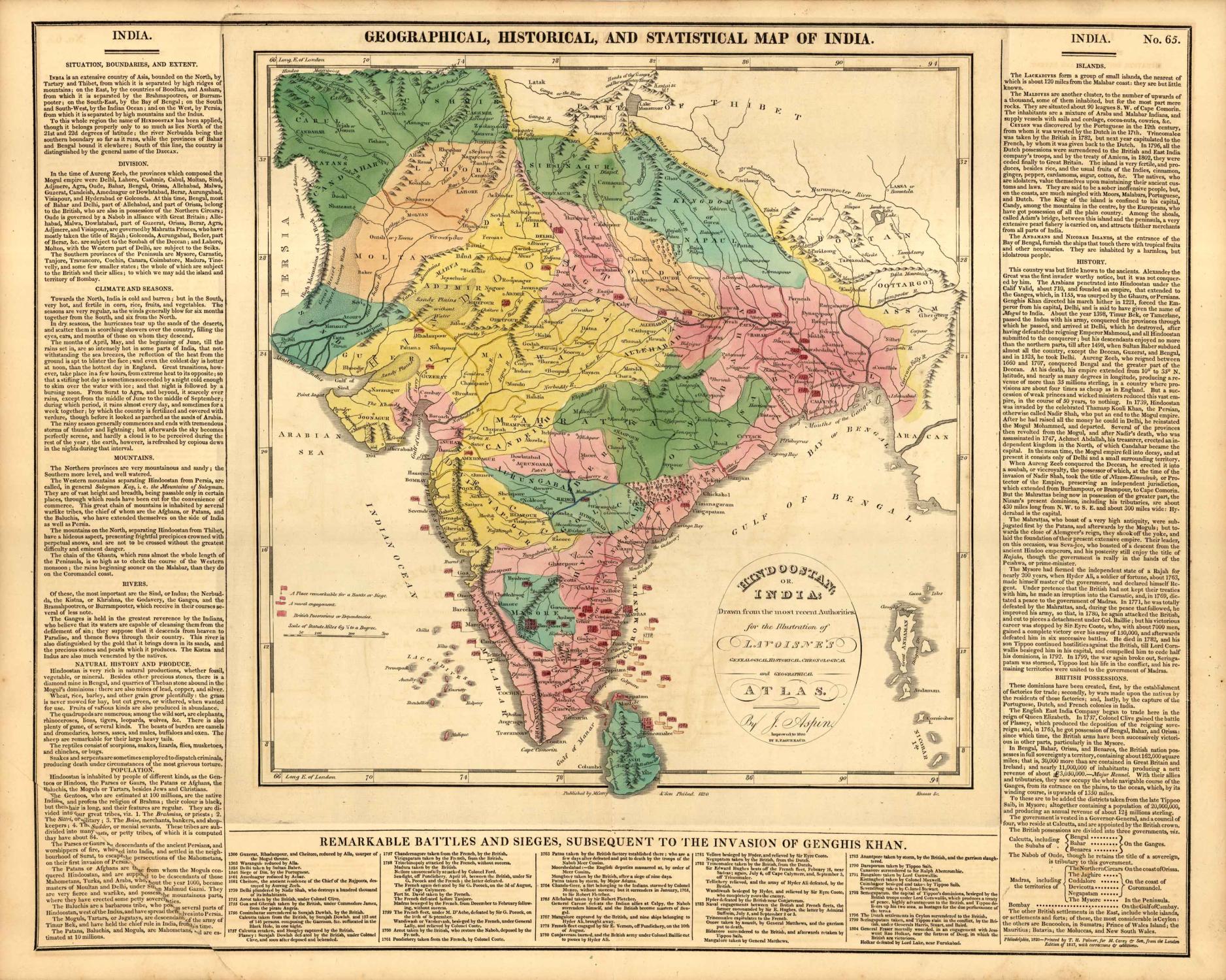 Geographical, Historical and Statistical Map of India by M. Lavoisne ...