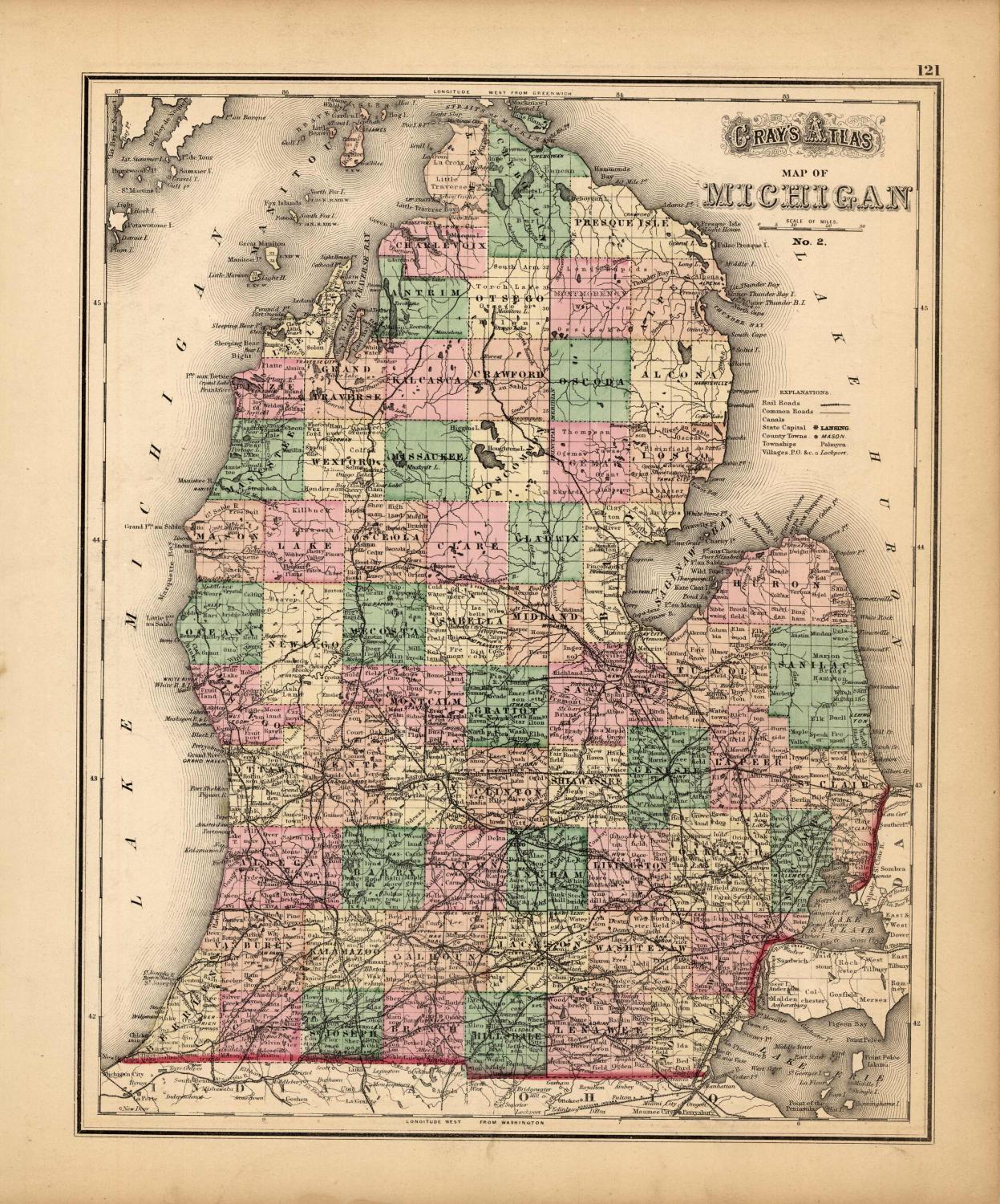 Grays Atlas Map of Michigan' by O.W Gray: (1873) | Art Source ...