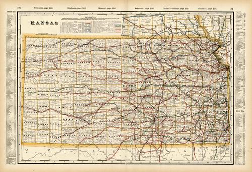 Kansas (Railroad Map) by George F. Cram: (1899) | Art Source ...