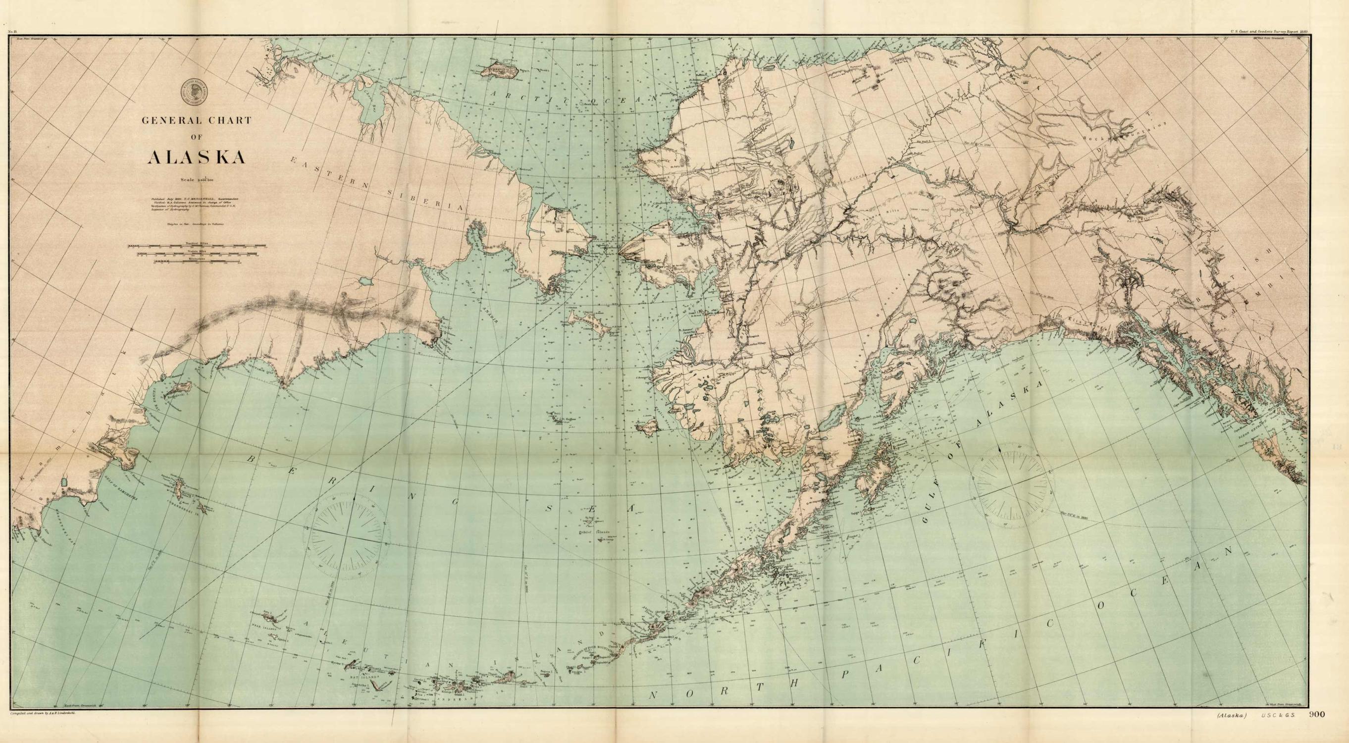 General Chart of Alaska by U.S. Coast Survey Office: (1890) | Art ...