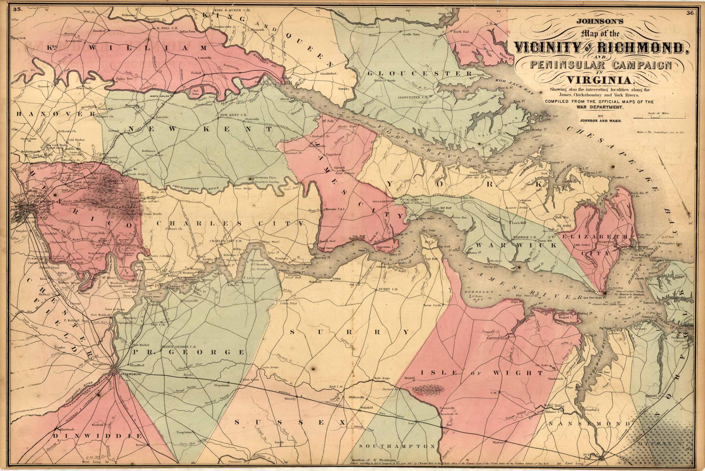 Johnson's Map of the Vicinity of Richmond and Peninsular Campaign in ...