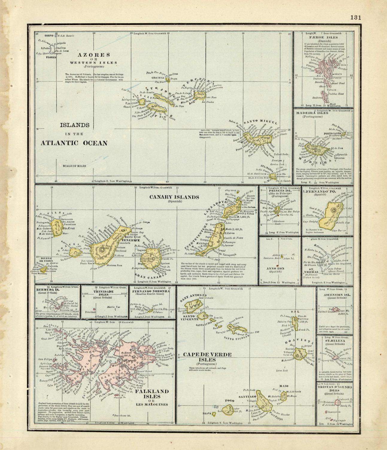 Watson's 1886 map of the Islands in the Atlantic Ocean by Watson: (1886 ...