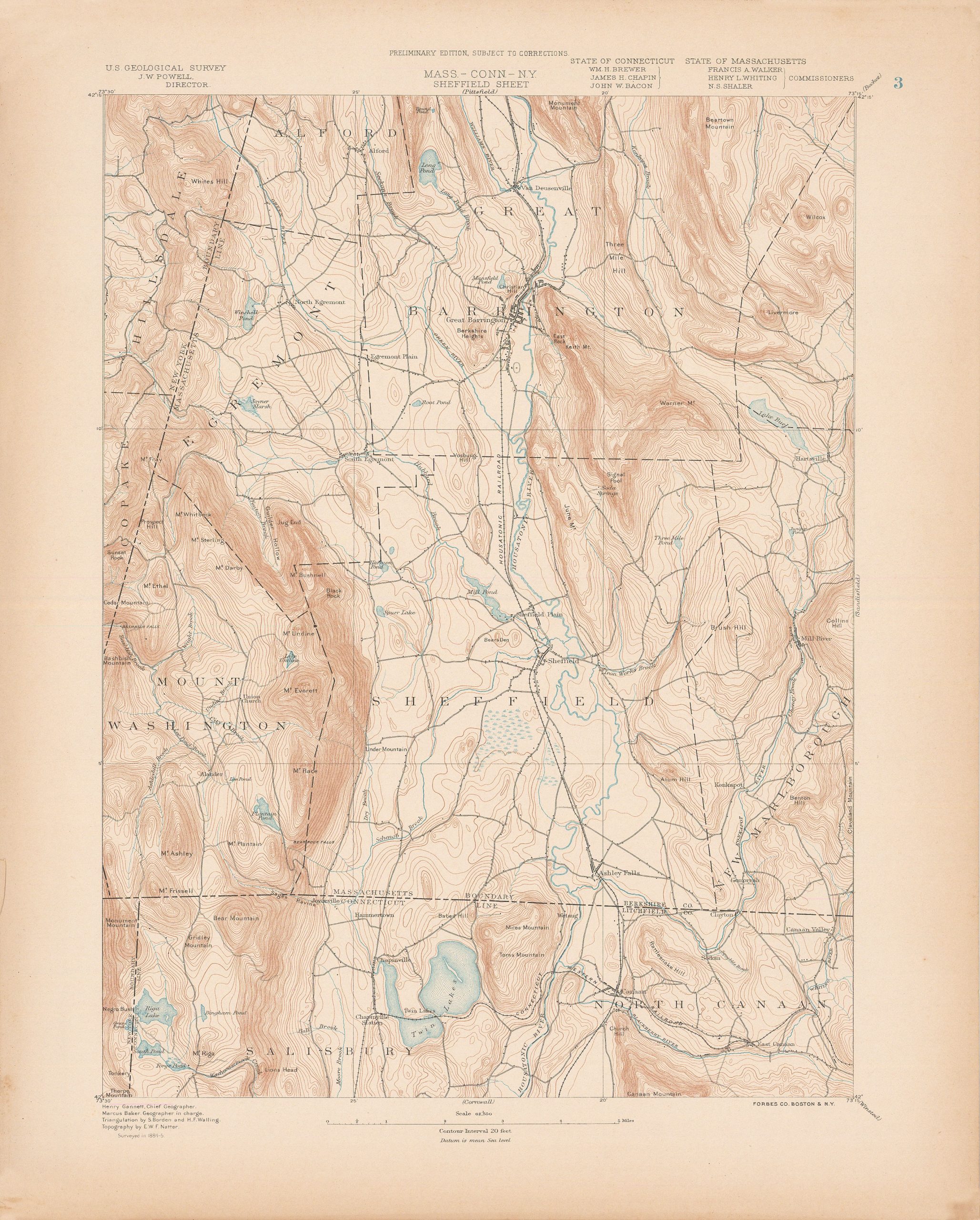 Topographic Map of Massachusetts-Connecticut-New York-Sheffield by U.S ...