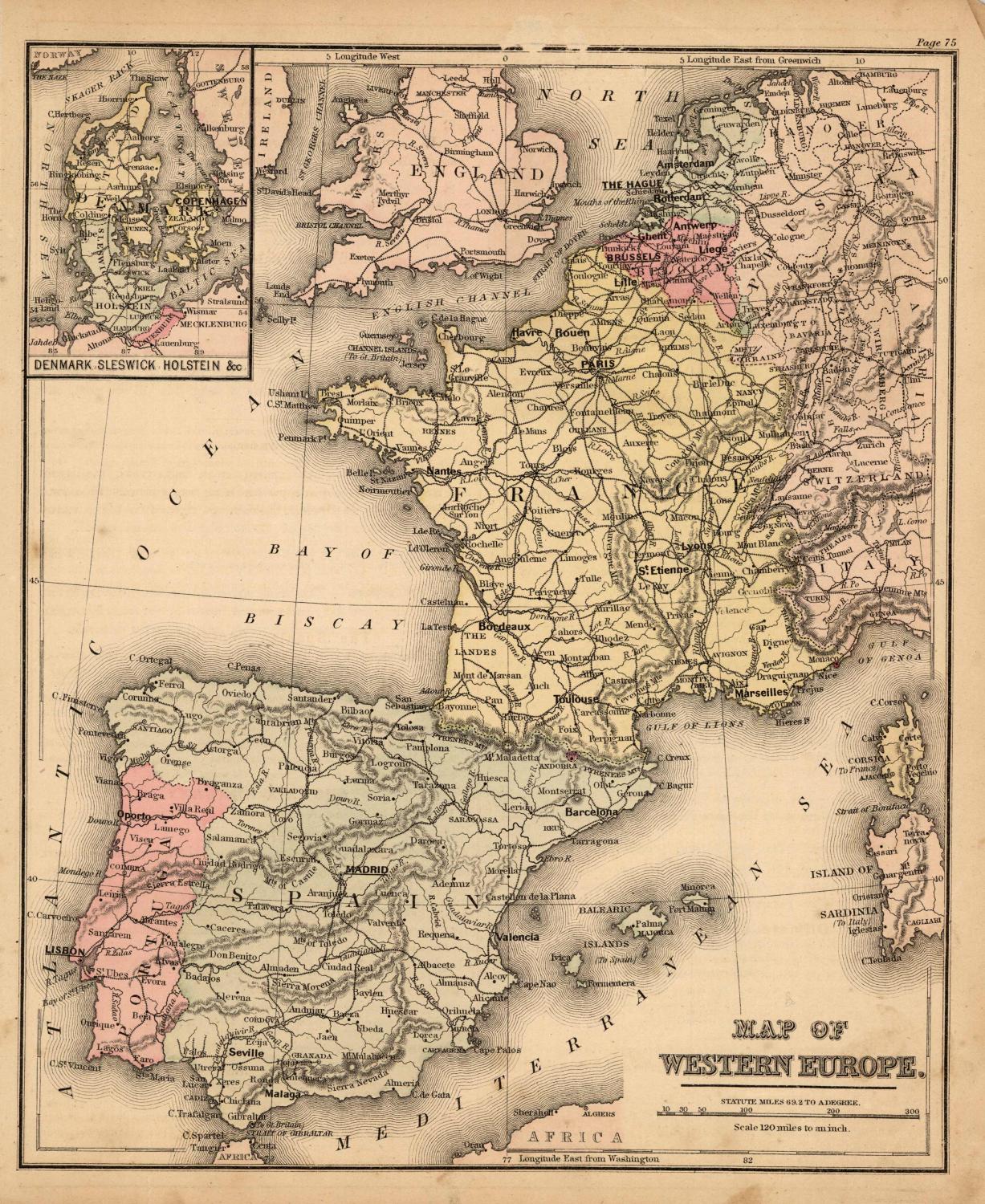 Map of Western Europe by Warrens Common-School Geography: (1887) | Art ...