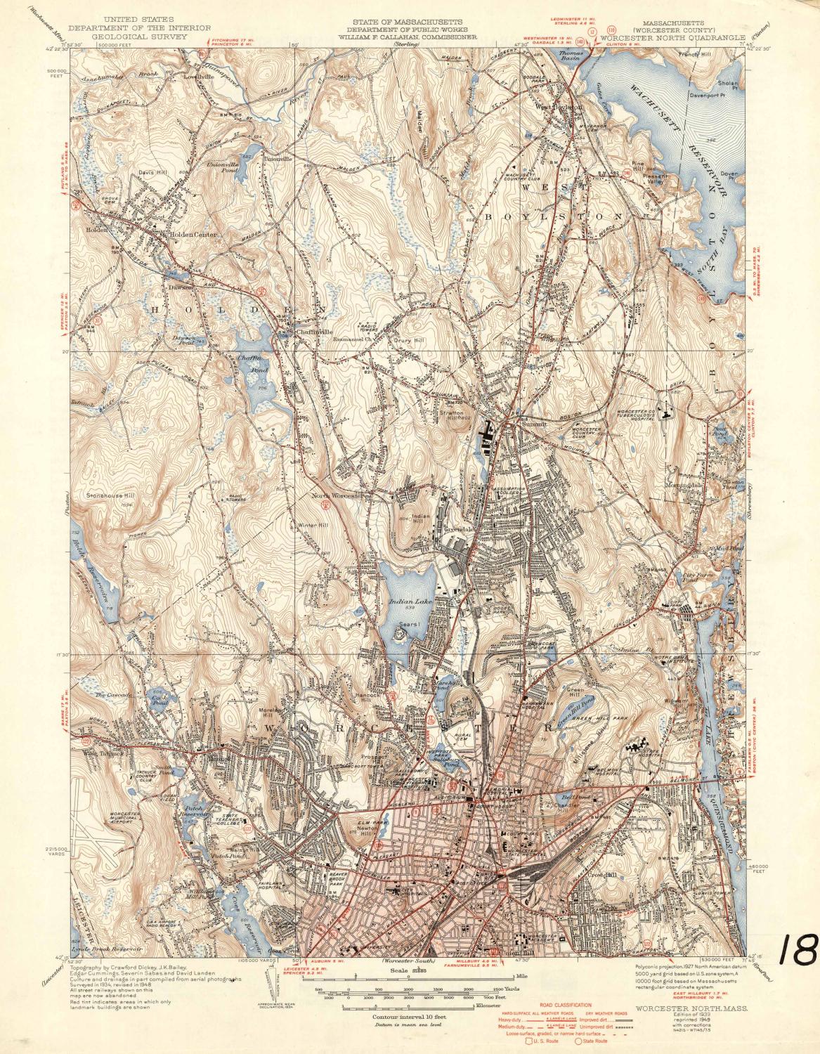U.S. Geologic Survey 1949 Map of Worcester North, Massachusetts by ...