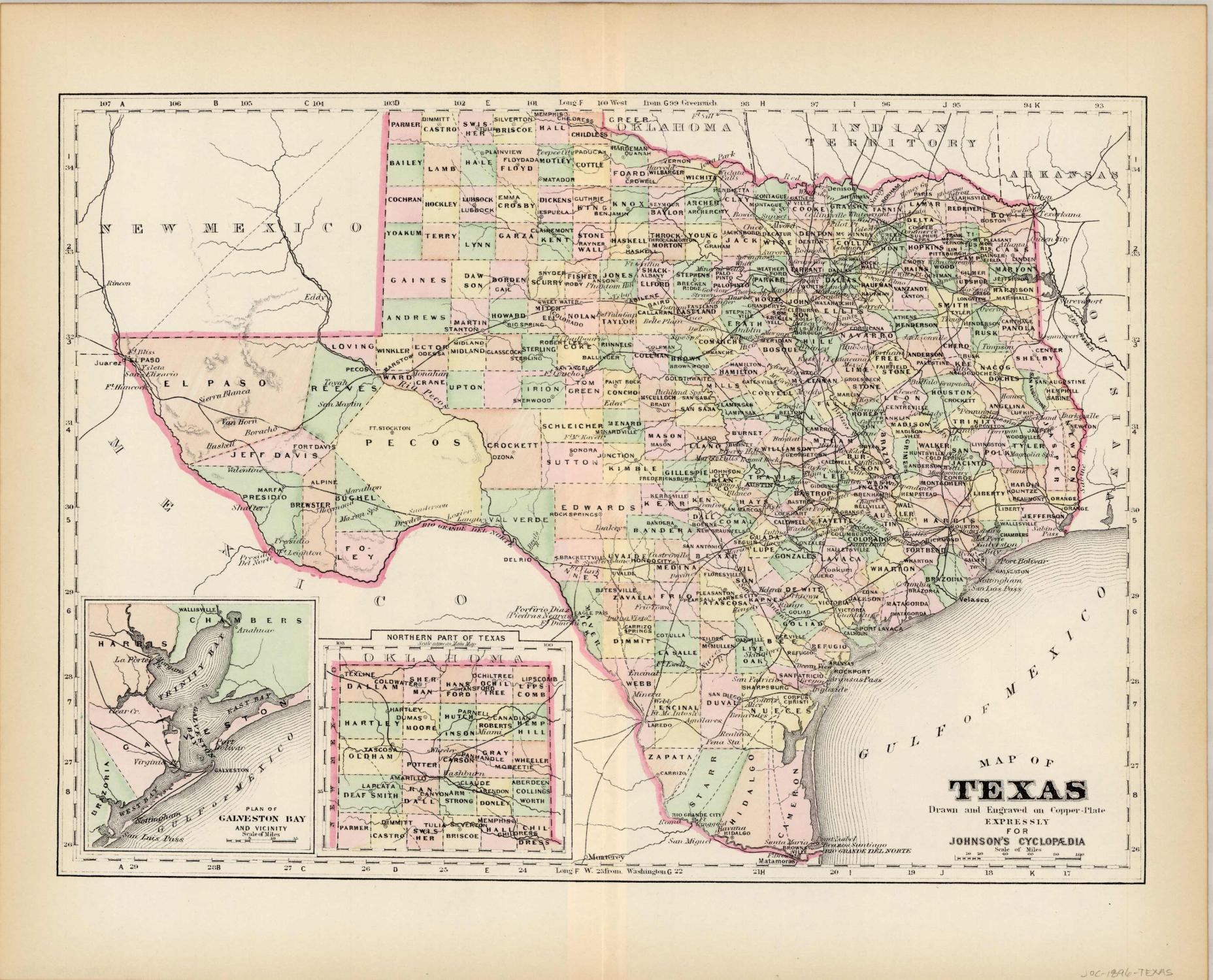 Map of Texas by A.J Johnson: (1896) | Art Source International Inc.