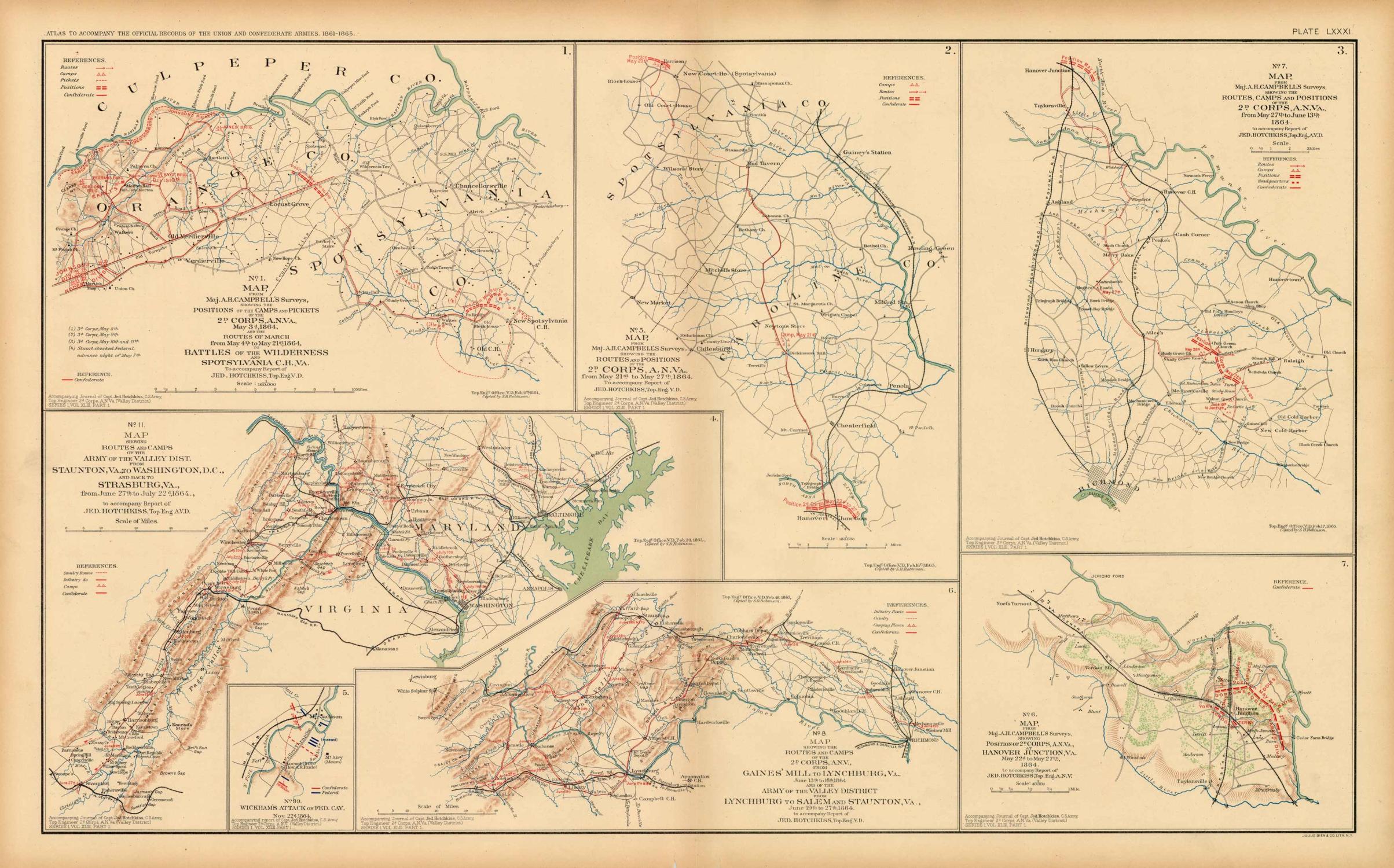 Civil War Atlas; Plate 81; Map Maj. Gen. Campbells Surveys Battles of ...