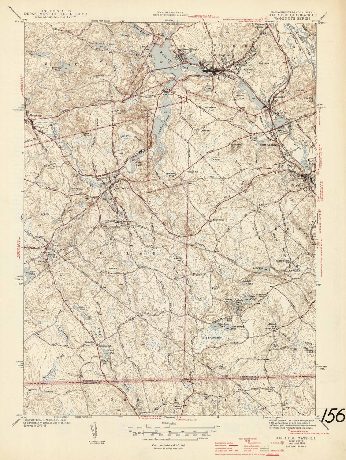 U.S. Geologic Survey 1945 Map of Uxbridge, Massachusetts de United ... U.S. Geologic Survey 1945 Map of Uxbridge, Massachusetts de United ...