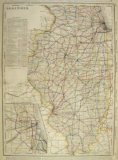 Illinois (Railroad Map) by George F. Cram: (1899) | Art Source ...