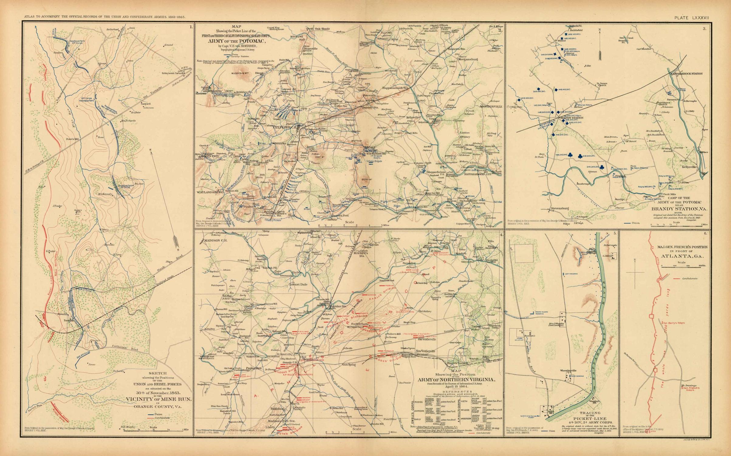 Civil War Atlas; Plate 87; Maps of Mine Run Va., Army of Potomac and ...