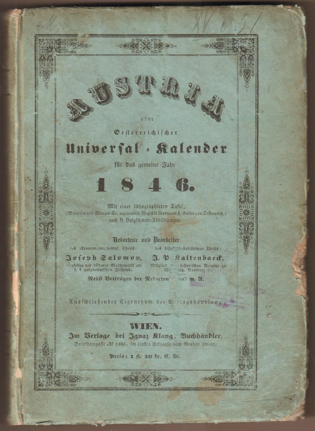 Austria. Oesterreichischer Universal-Kalender für das gemeine Jahr 1846 ...