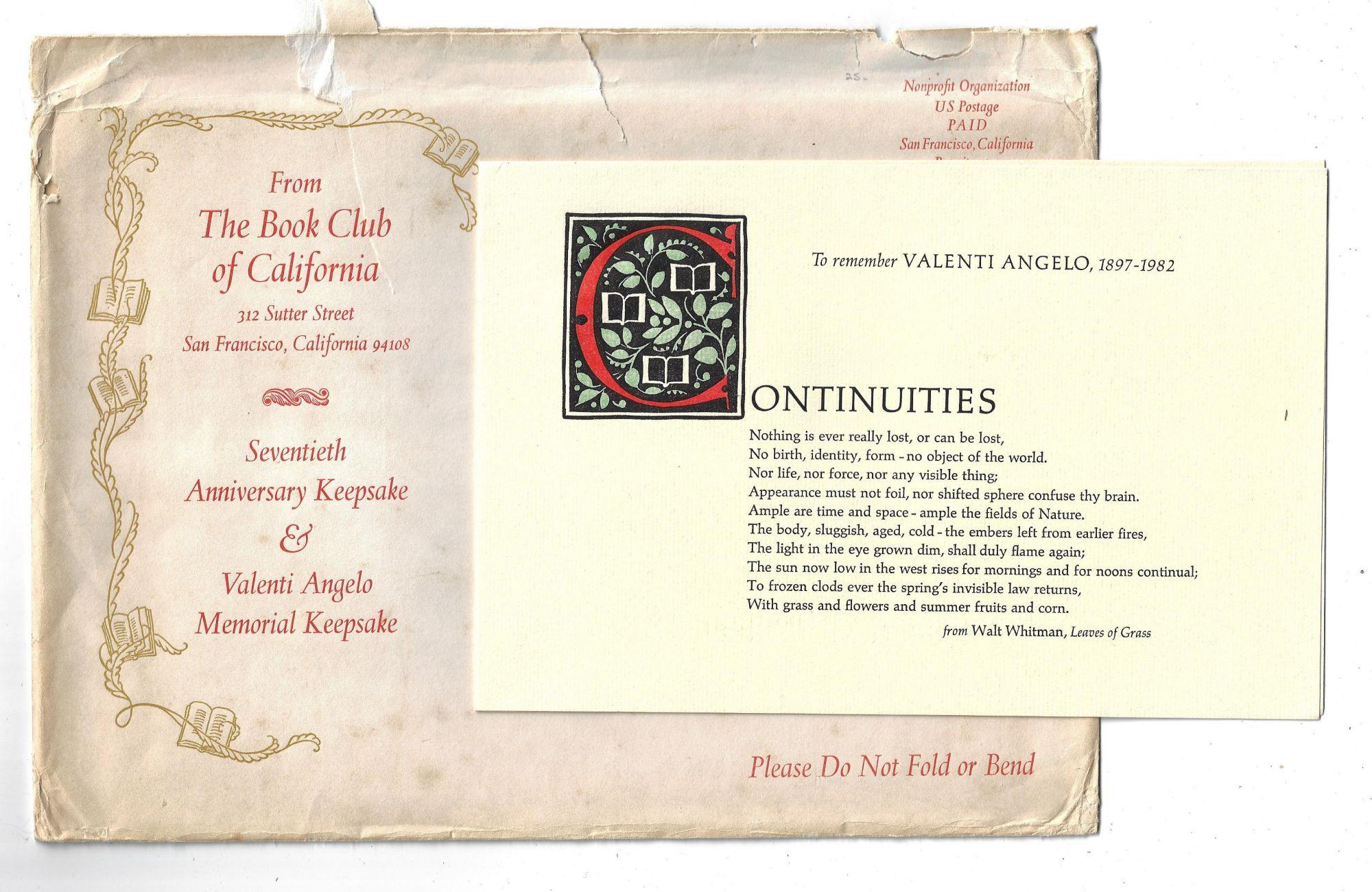 Continuities. To Remember Valenti Angelo, 1897-1982: Fine Softcover ...