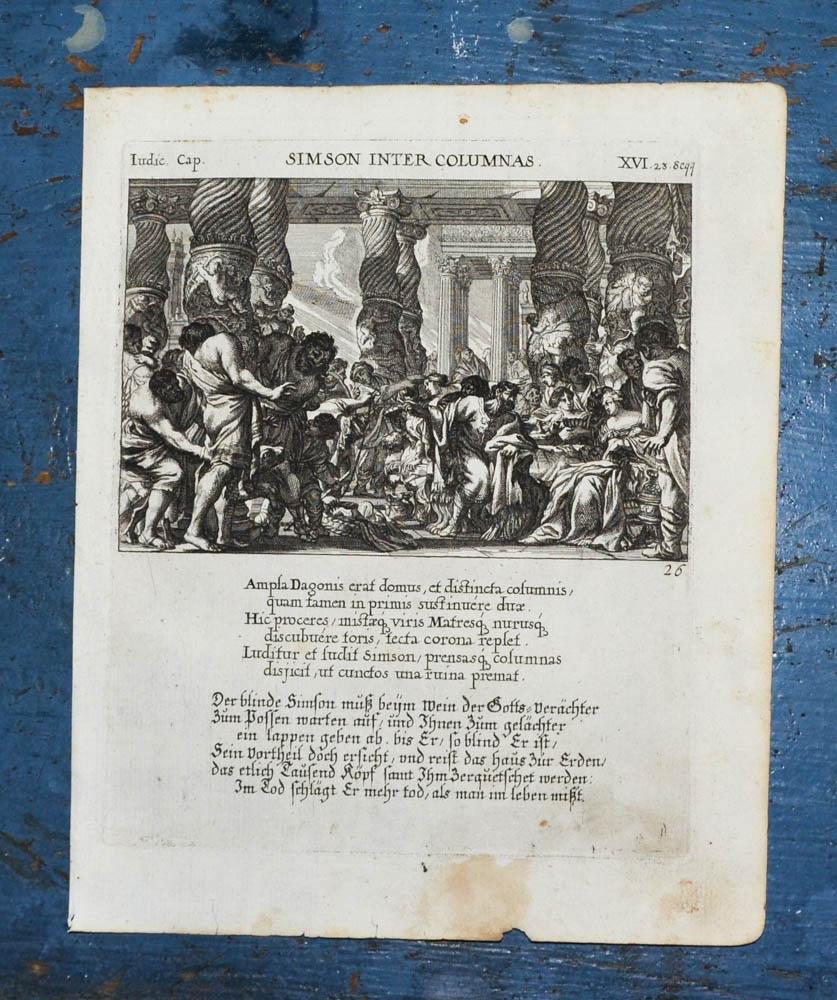 Kupferstich von Küsel. Iudic. Cap. Simson inter columnas. XVI. 23. seqq ...