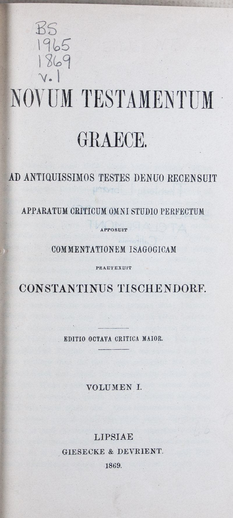 Novum Testamentum Graece. 3-vol. set (Complete) by Tischendorf ...