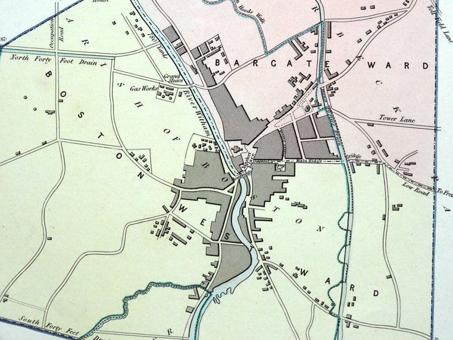 Antique Map BOSTON, LINCOLNSHIRE, Street Plan, Dawson Original 1832 ...