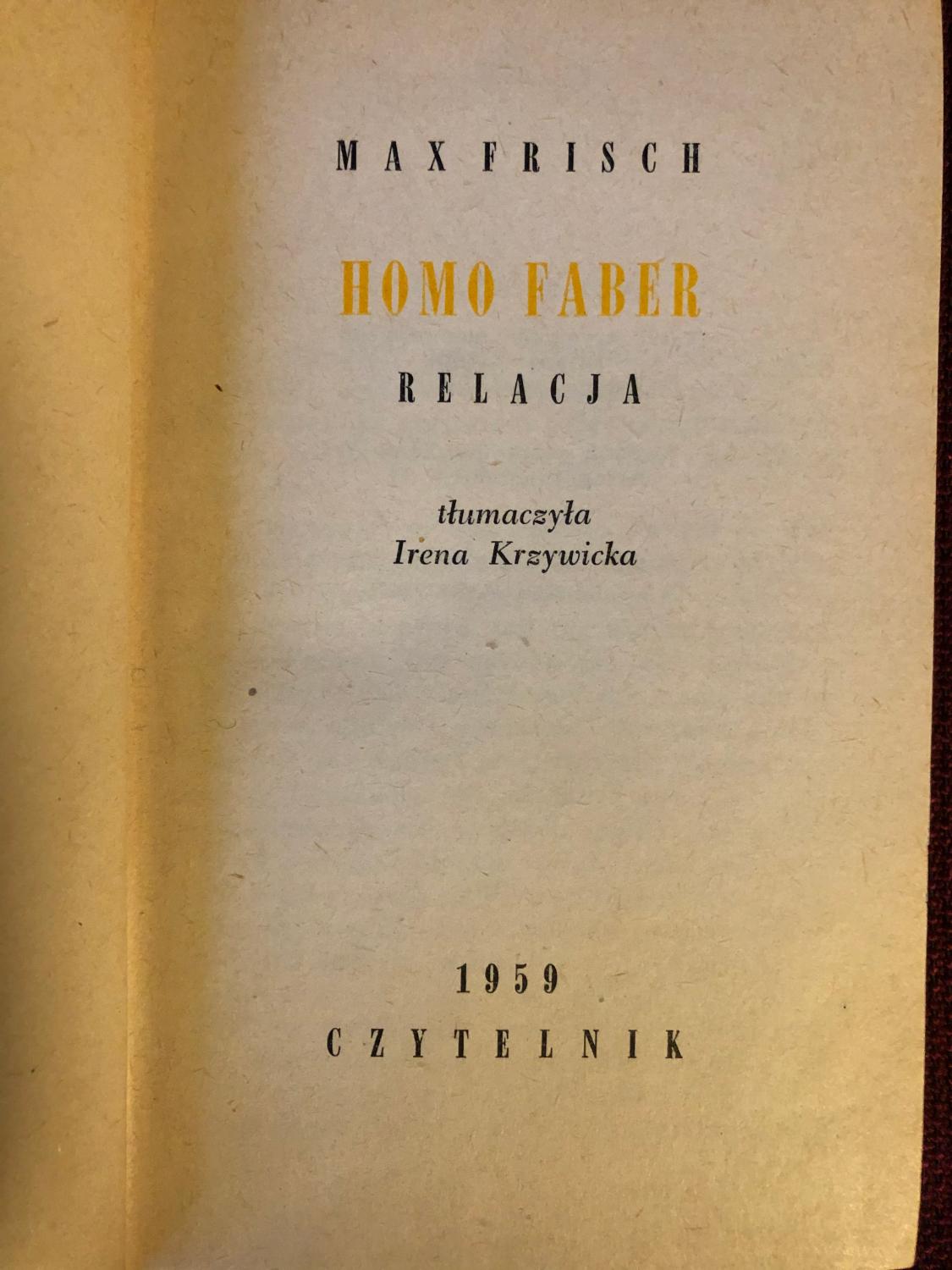 Homo Faber, 1. Ausgabe in polnischer Sprache by Frisch, Max: Gut ...