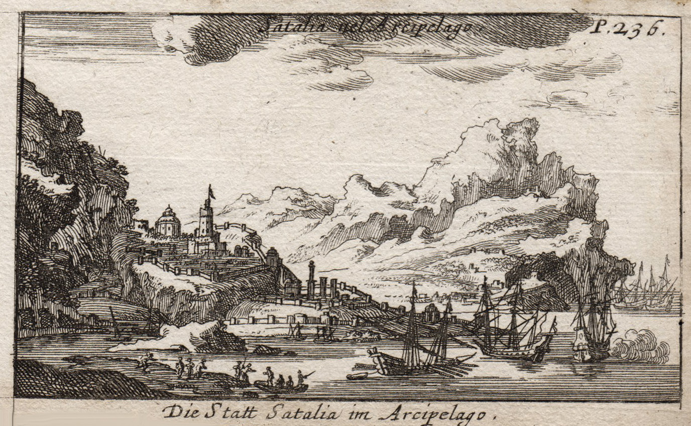 Blick zum Hafen. "Die Statt Satalia im Arcipelago". von Türkei ( Turkey ...