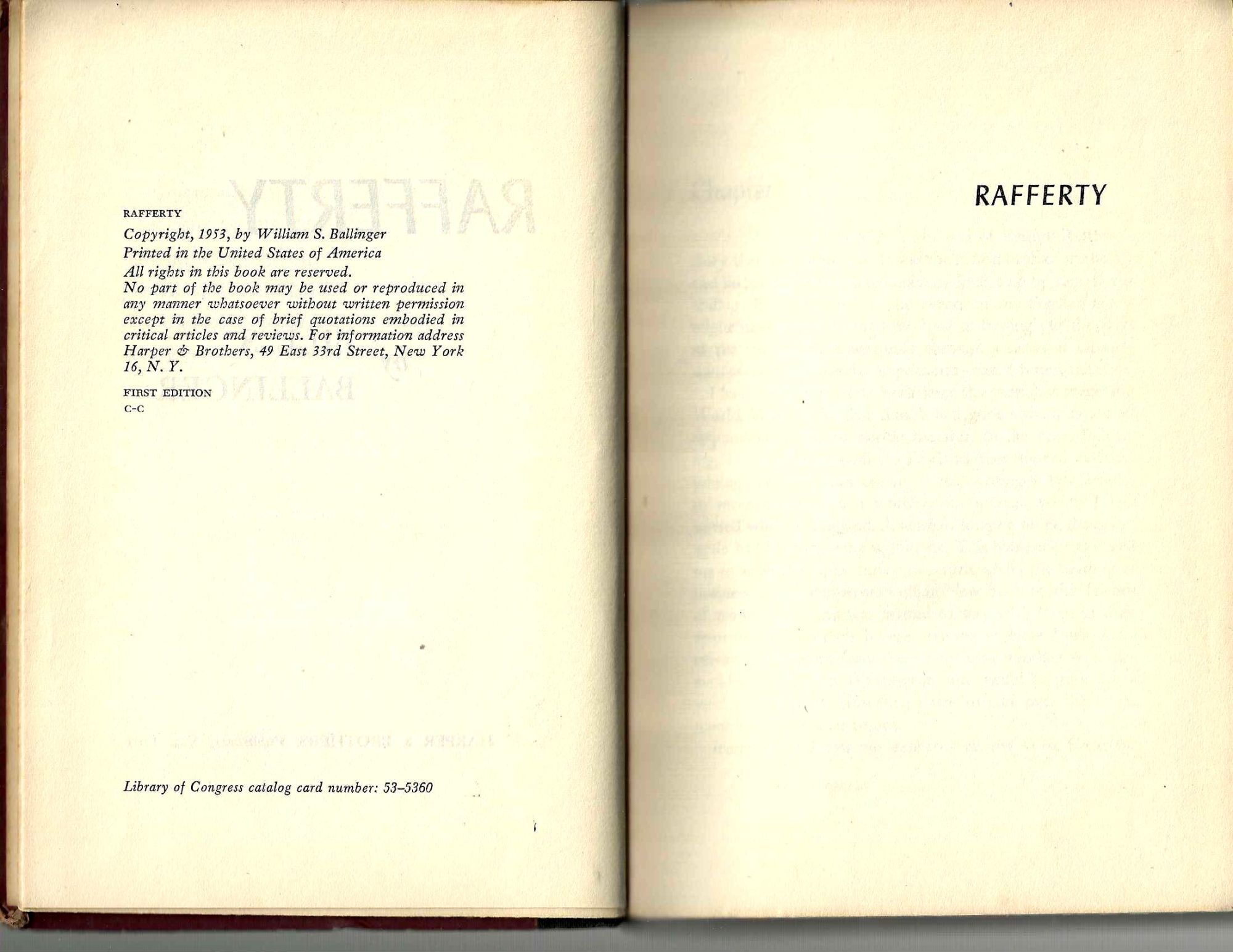 Rafferty by Ballinger, Bill S. (1912-1980): Good Hardcover (1953) 1st ...
