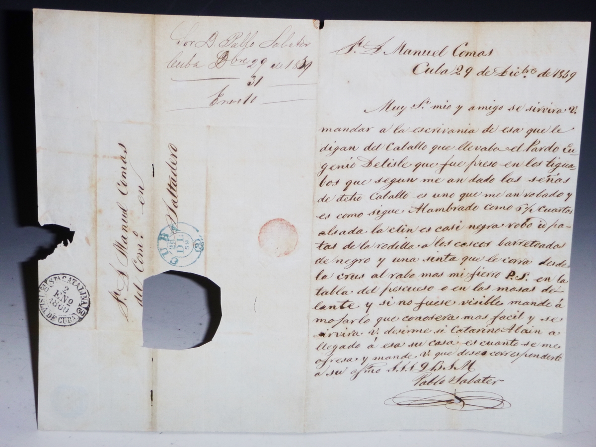 Autographed Letter Signed, Pablo Sabater to Manuel Comas, 1859-1860 by ...