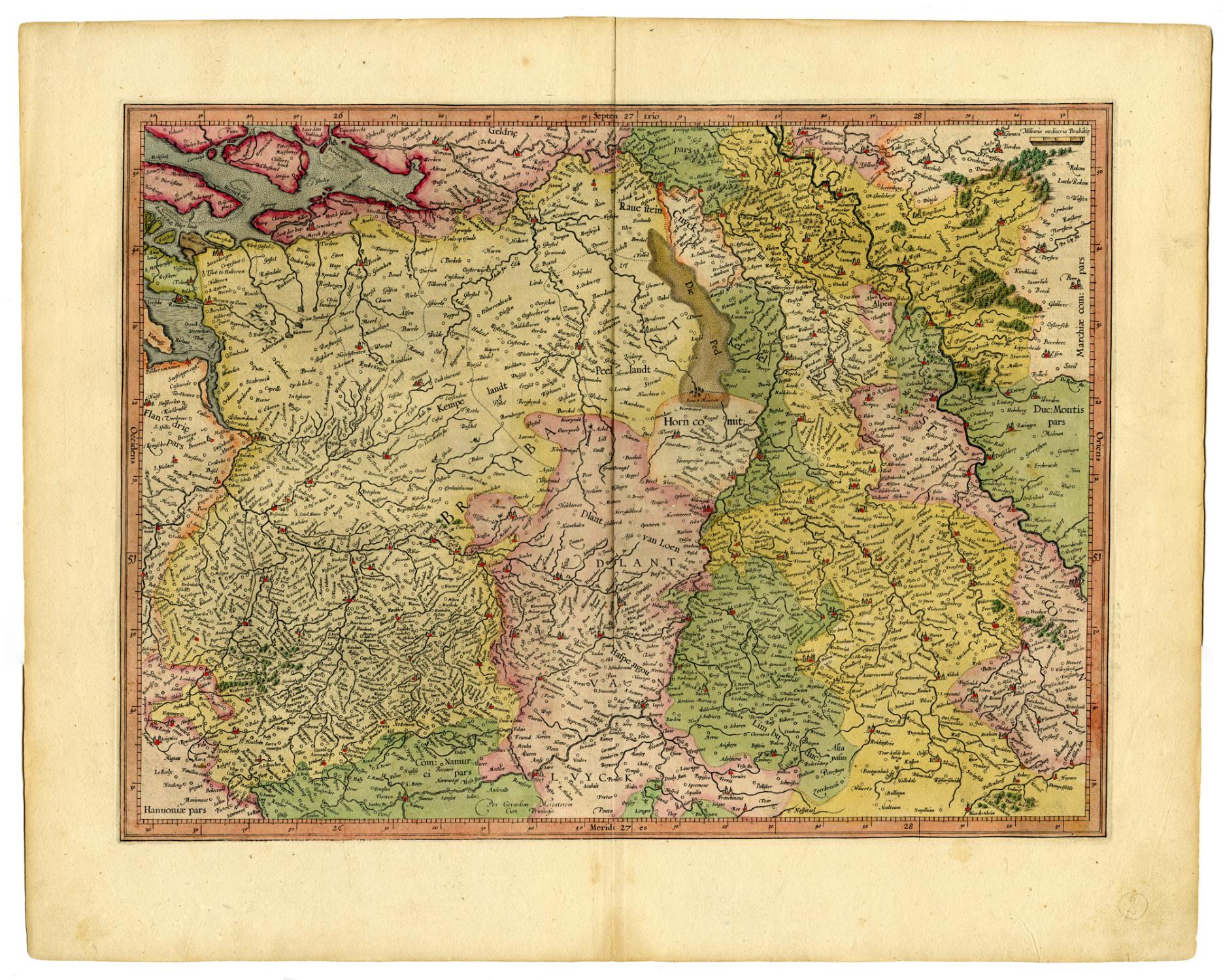 Detailed map of Brabant, Netherlands and Belgium Gerard MERCATOR after ...