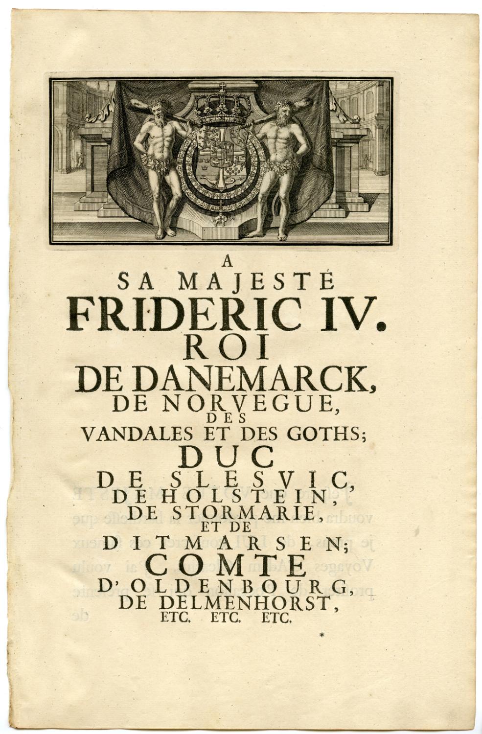 TITLE PAGE-KING OF DENMARK-COAT OF ARMS-FREDERICK IV After OLEARIUS ...