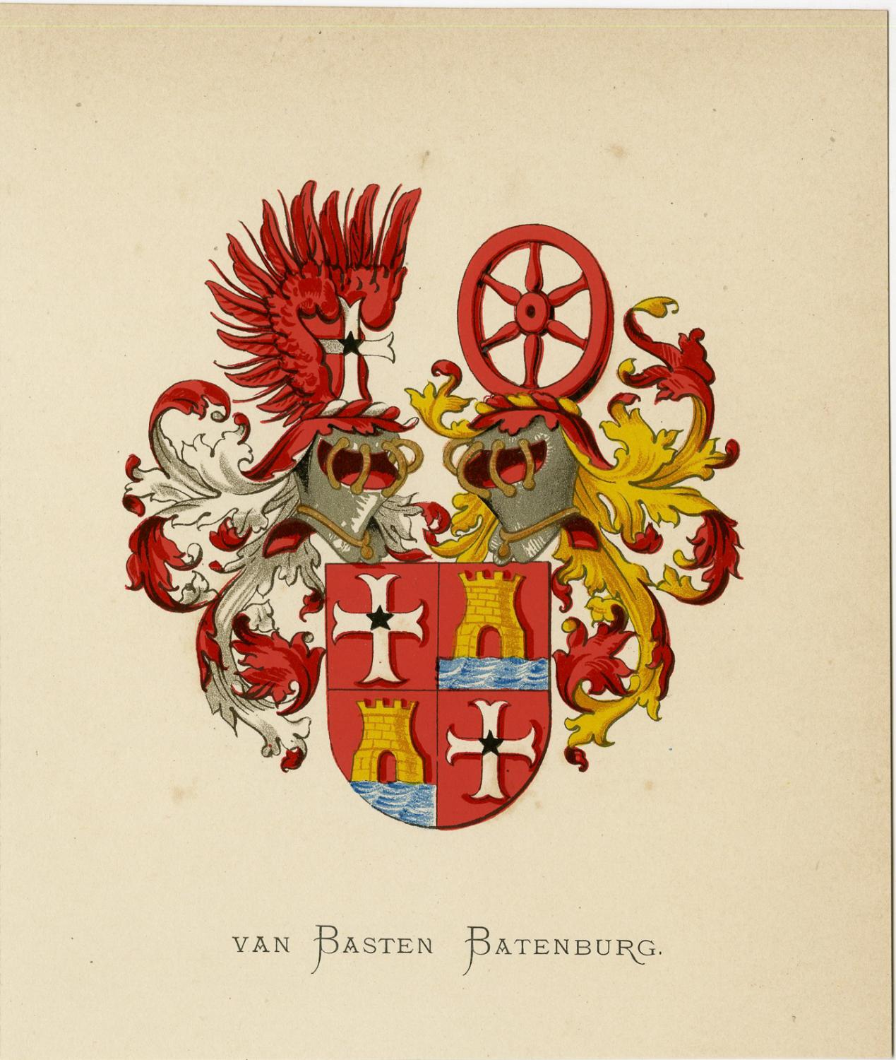 Antique Print-VAN BASTEN BATENBURG -COAT OF ARMS-FAMILY CREST-WENNING ...