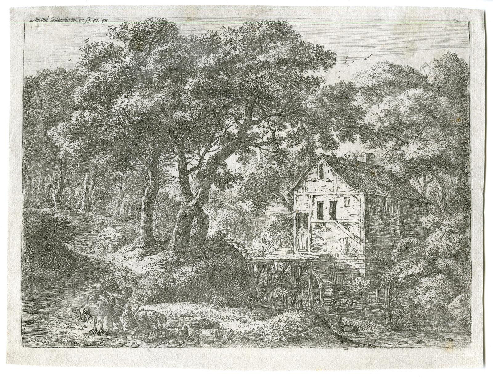 Antique Master Print-WATERMILL IN A FOREST-LIFETIME IMPR-Waterloo-c ...
