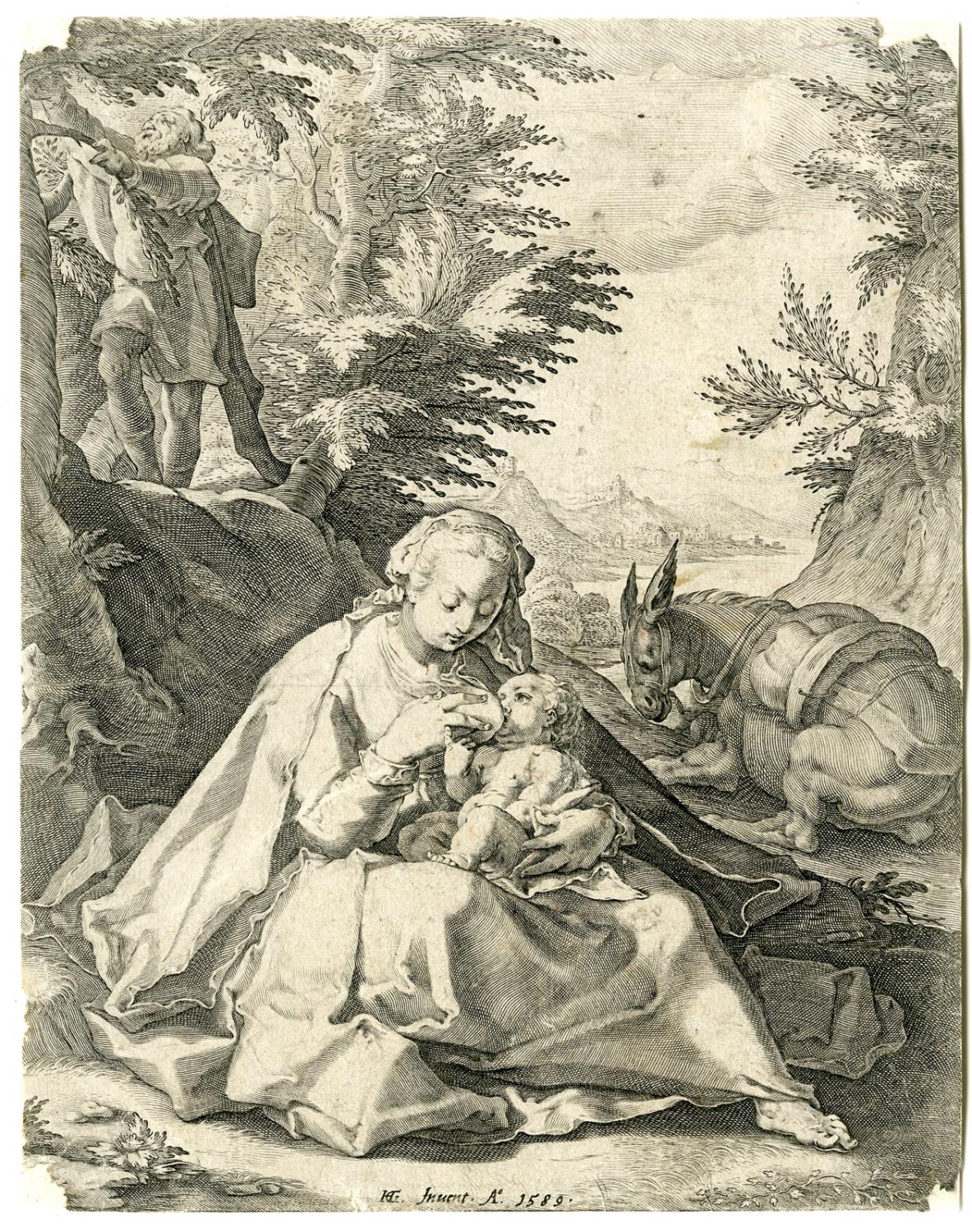 Antique Master Print-HOLY FAMILY-REST ON FLIGHT TO EGYPT-Goltzius ...