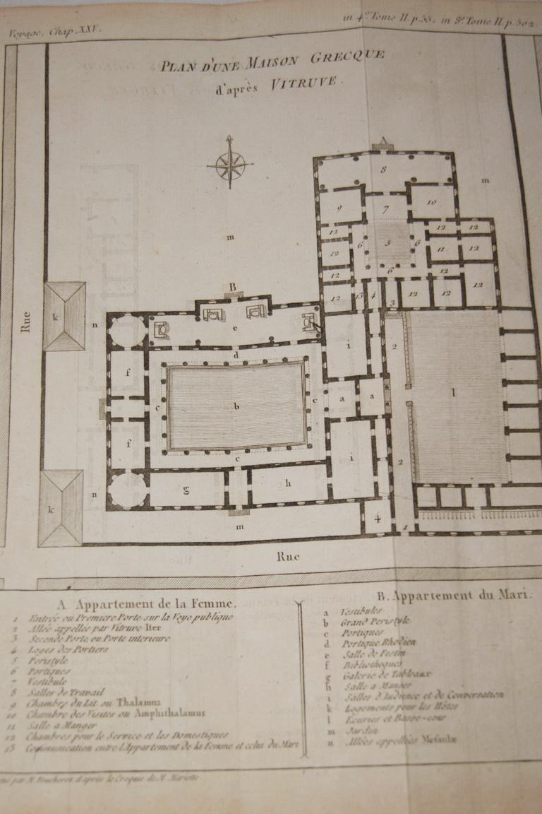 PLAN MAISON GRECQUE VITRUVE GRECE 1790 MARIETTE OLD PRINT R3060 by ...