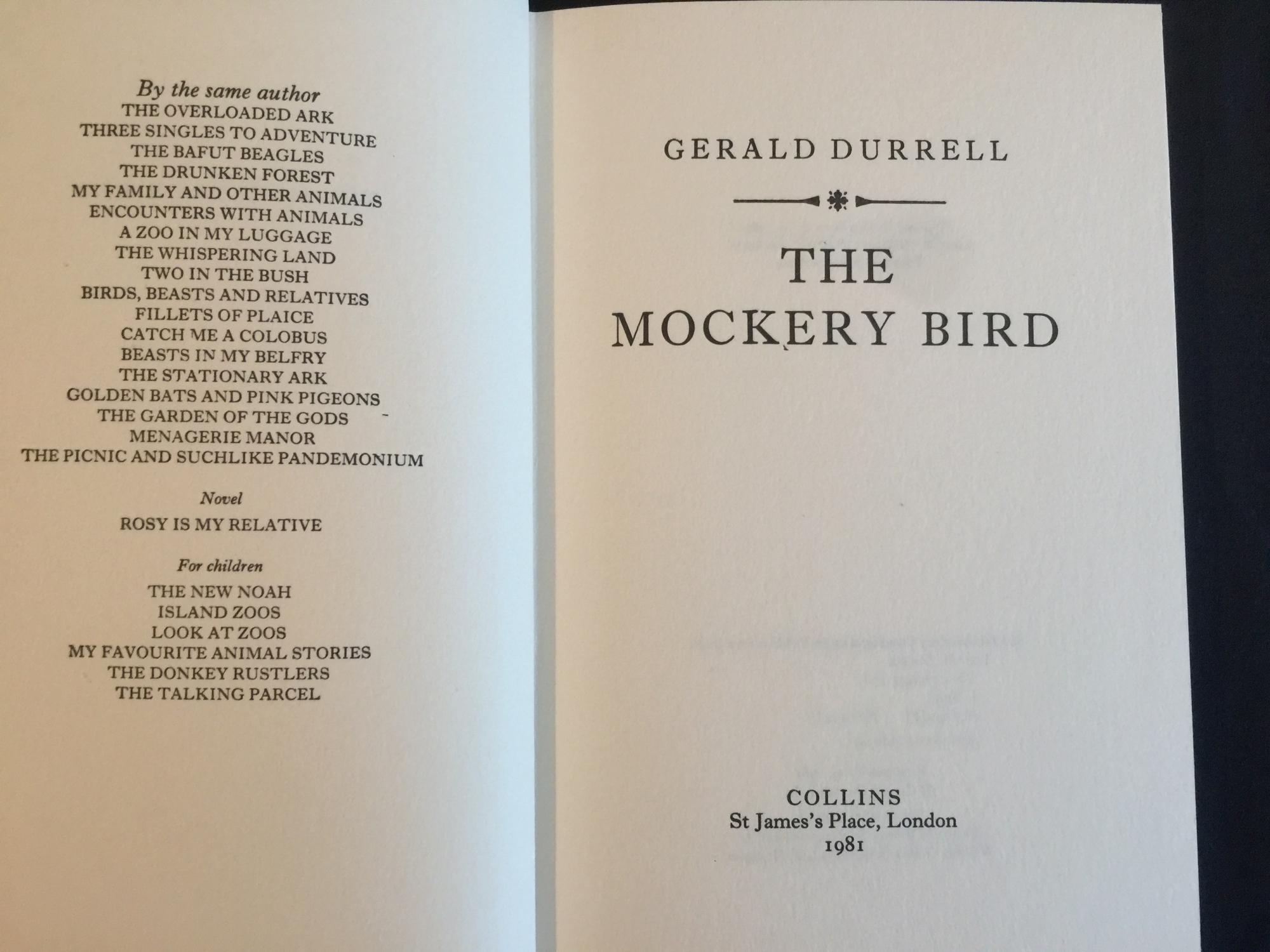 The Mockery Bird - first edition by Durrell, Gerald: Very Good ...