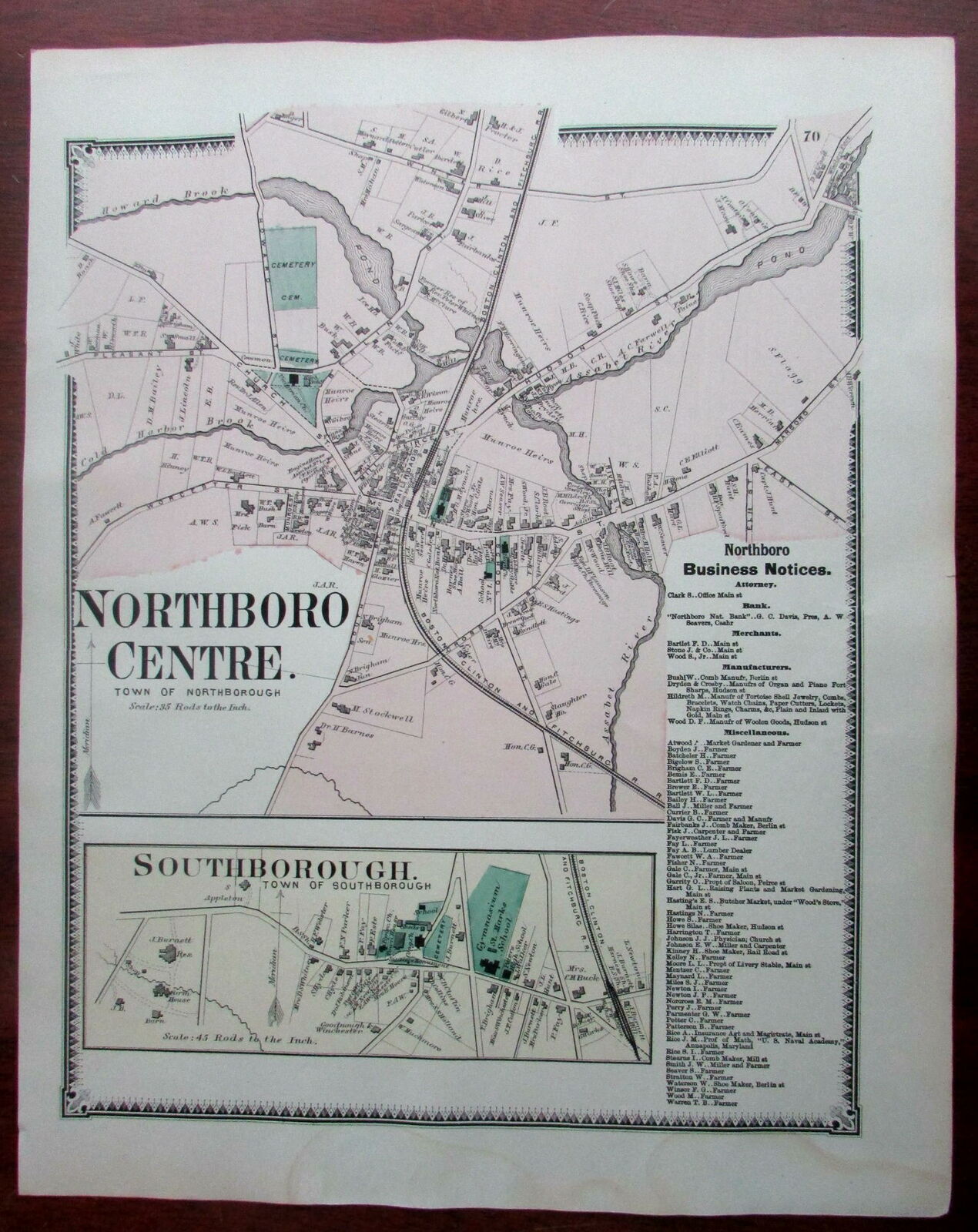 Northboro Centre Southborough 1870 Worcester County Mass. detailed map ...