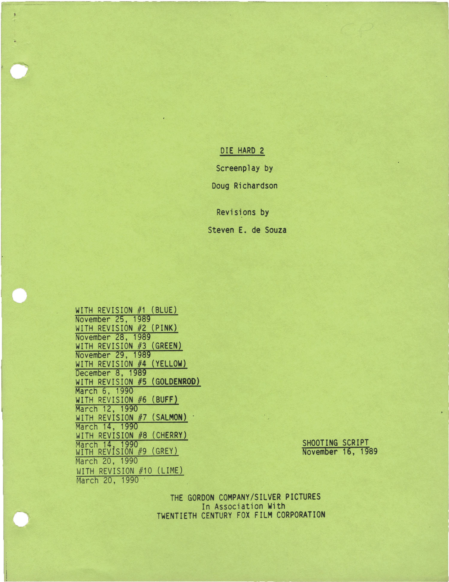 Die Hard 2 (Original screenplay for the 1990 film) by Renny Harlin (director); Doug Richardson ...