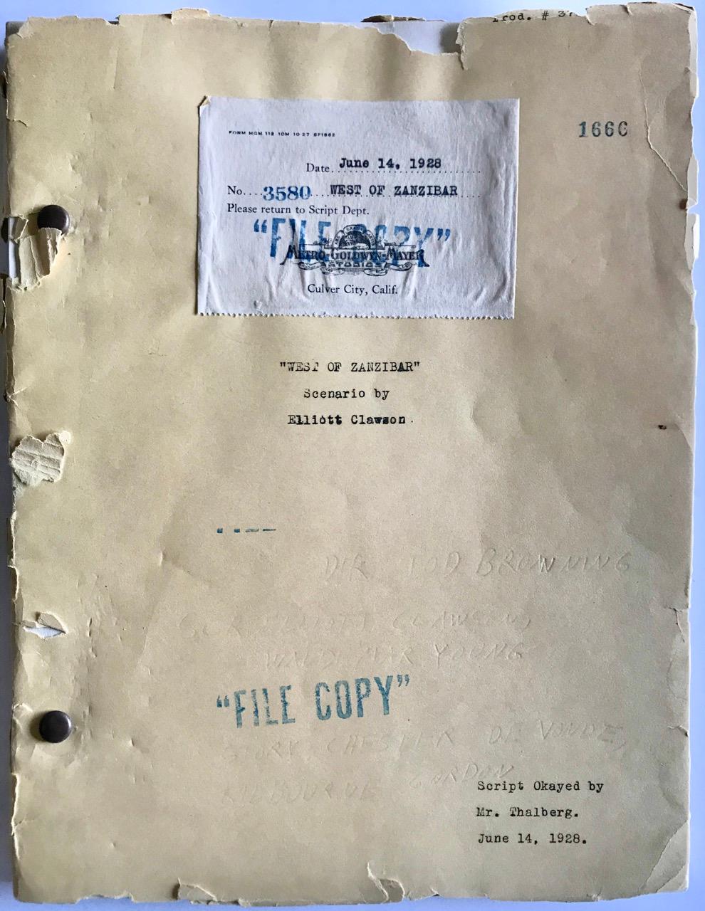 Script: Original Screenplay / Scenario for the Tod Browning/Lon Chaney ...