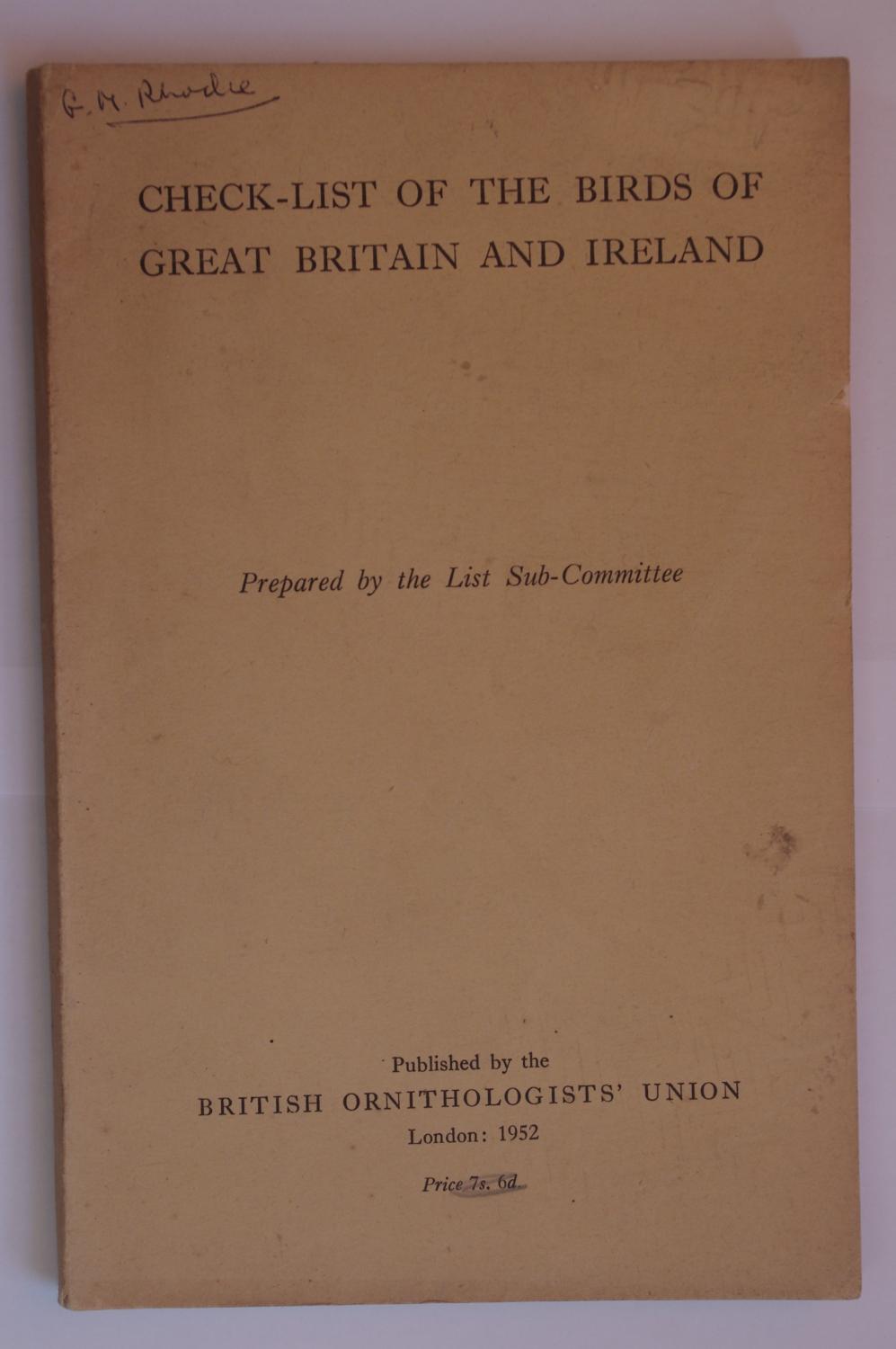 Check list of the birds of Great Britain and Ireland: Very Good Soft ...