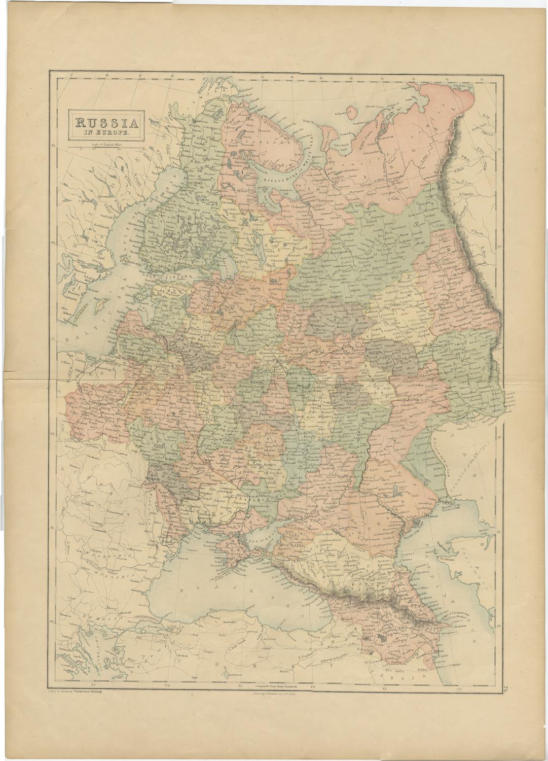 Antique Map of Russia in Europe by Bartholomew (1882) by J. Bartholomew ...