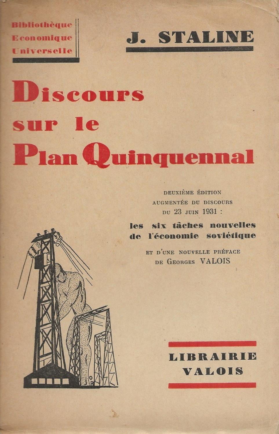 Discours sur le Plan Quinquennal. by STALINE (Joseph).: (1931 ...