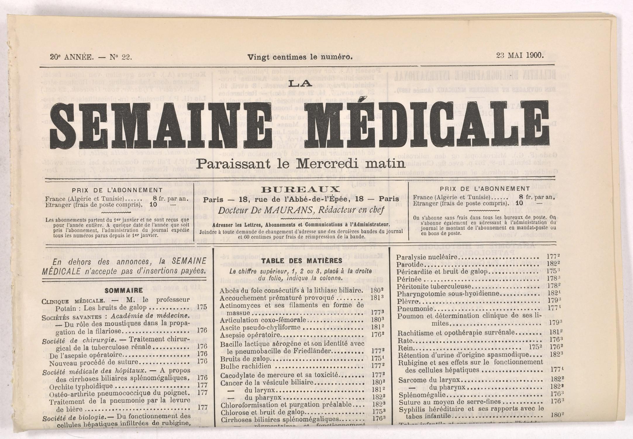 Les bruits de galop. In : La Semaine Médicale, 20e année ? N° 22, 23 ...