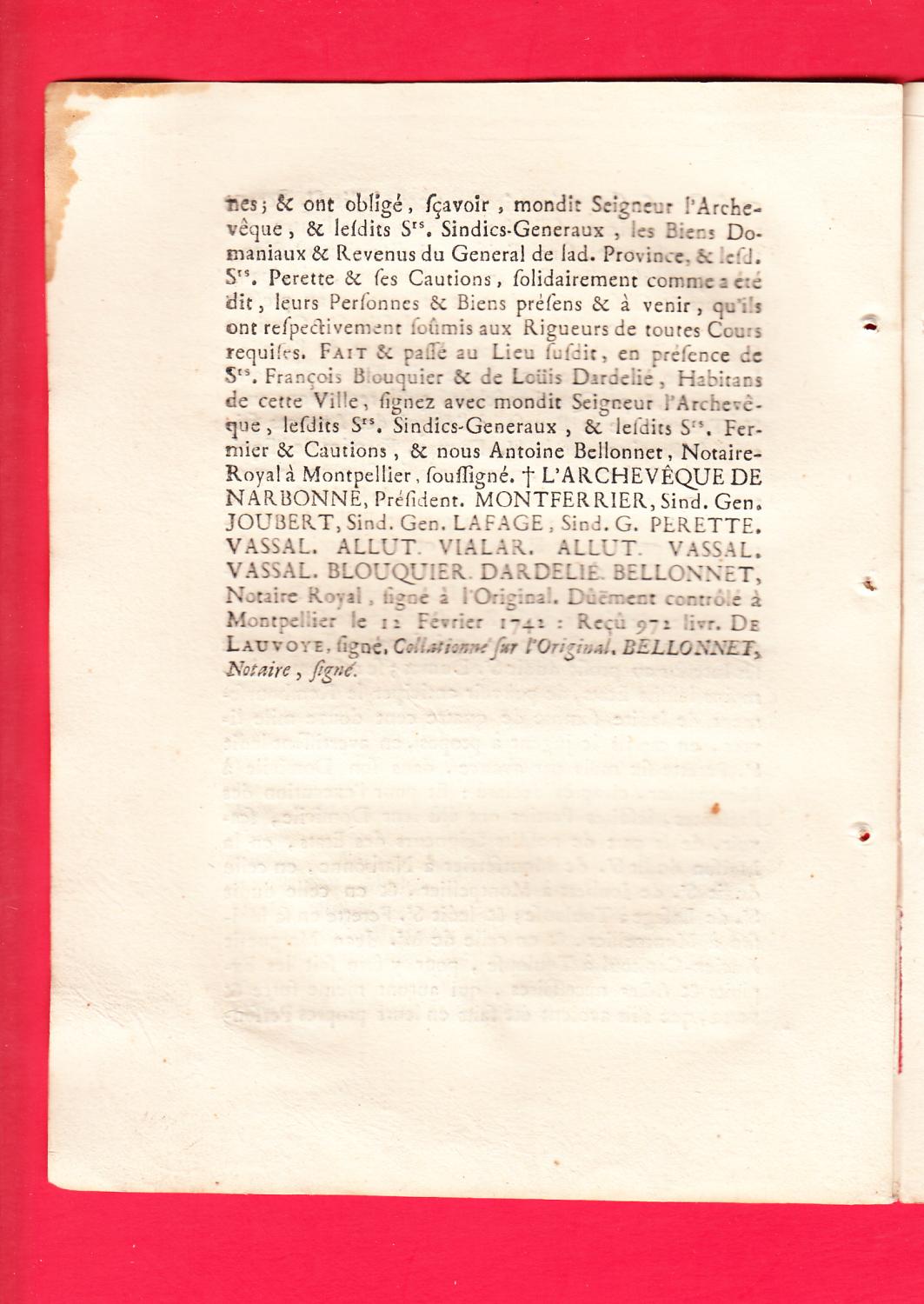 BAIL DE LA FERME GENERALE DE L'EQUIVALENT DE LA PROVINCE DE LANGUEDOC ...