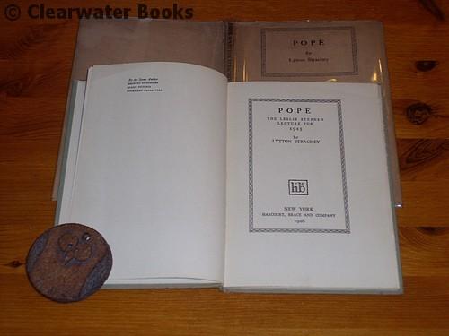 Pope. The Leslie Stephen Lecture for 1925. by LYTTON STRACHEY ...