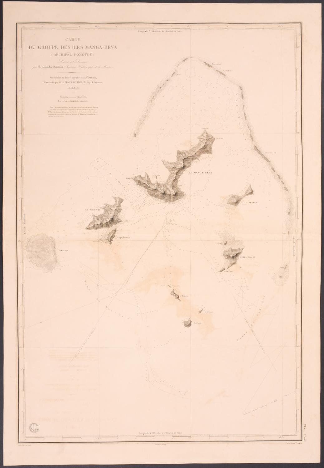 Map of Mangareva, French Polynesia by Jules-Sebastien-Cesar Dumont D ...