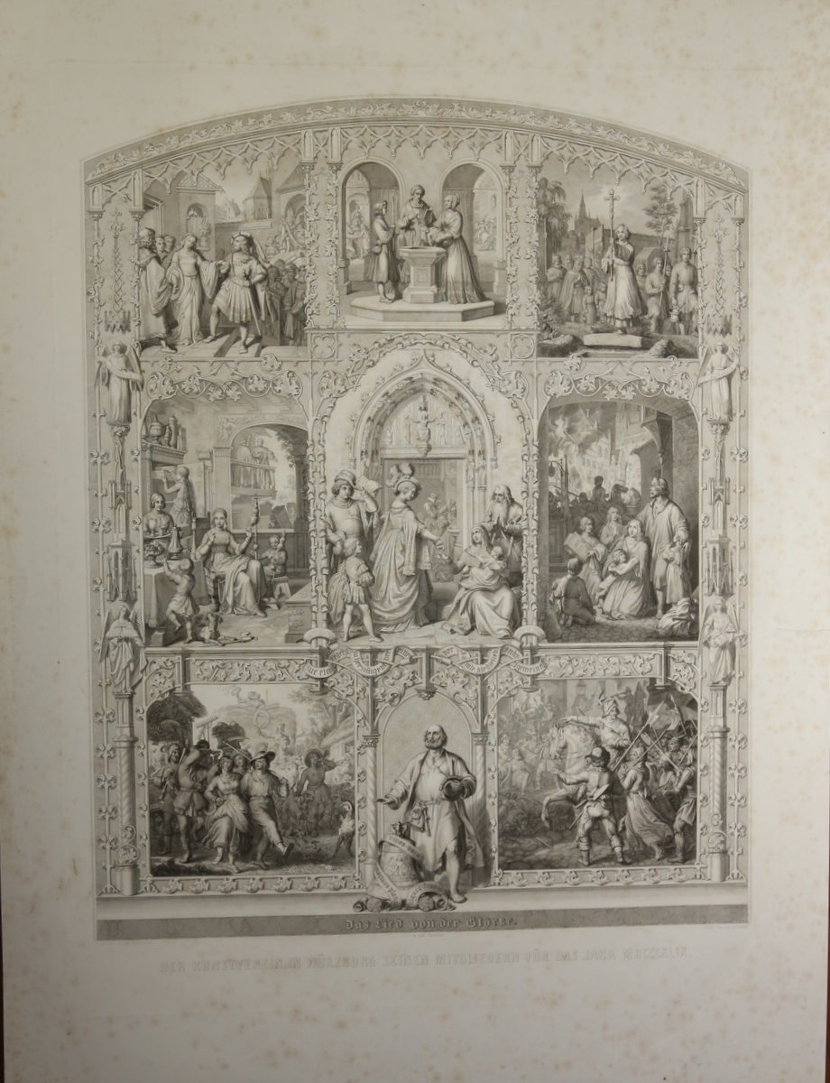 Das Lied von der Glocke. Sammelbild mit 9 Szenen aus Schillers Lied von ...