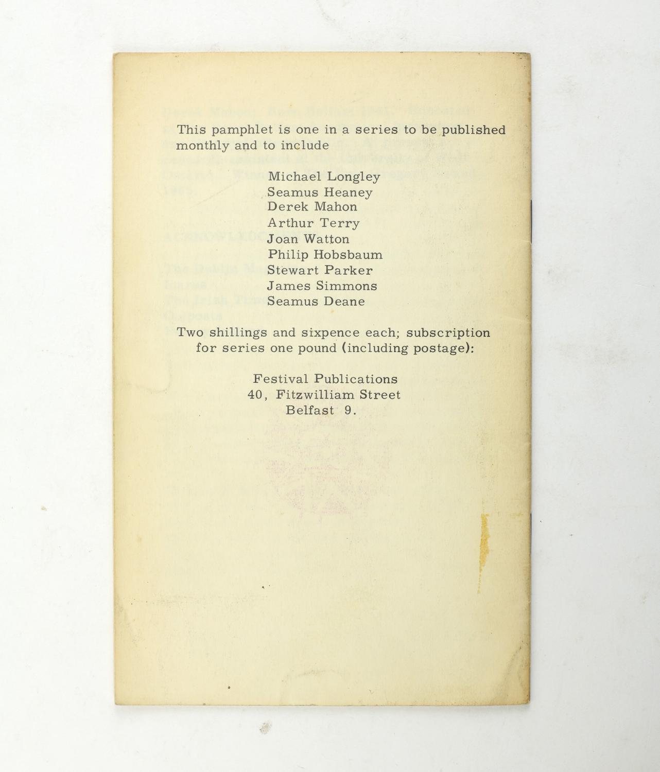 TWELVE POEMS by MAHON, Derek: (1965) | Jonkers Rare Books